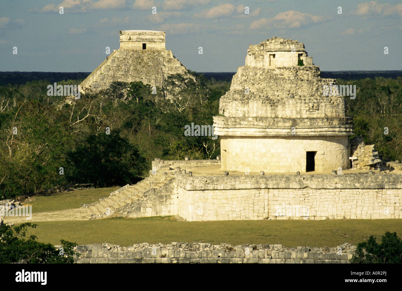 Mayan observatory El Caracol and the Great Pyramid El Castillo beyond ...