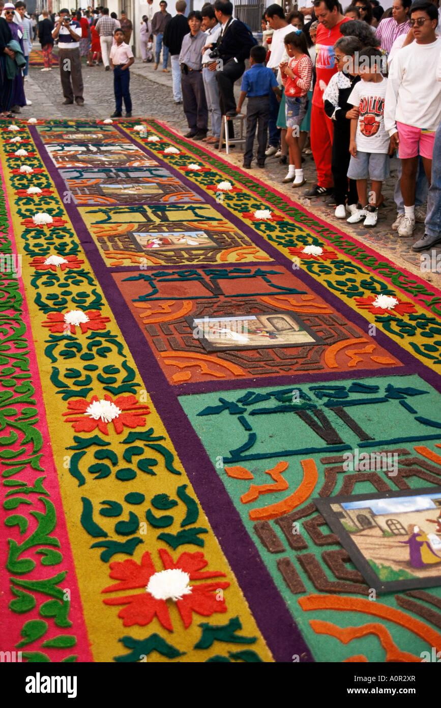 Sawdust rug or carpet on the street Good Friday Semana Santa Antigua ...