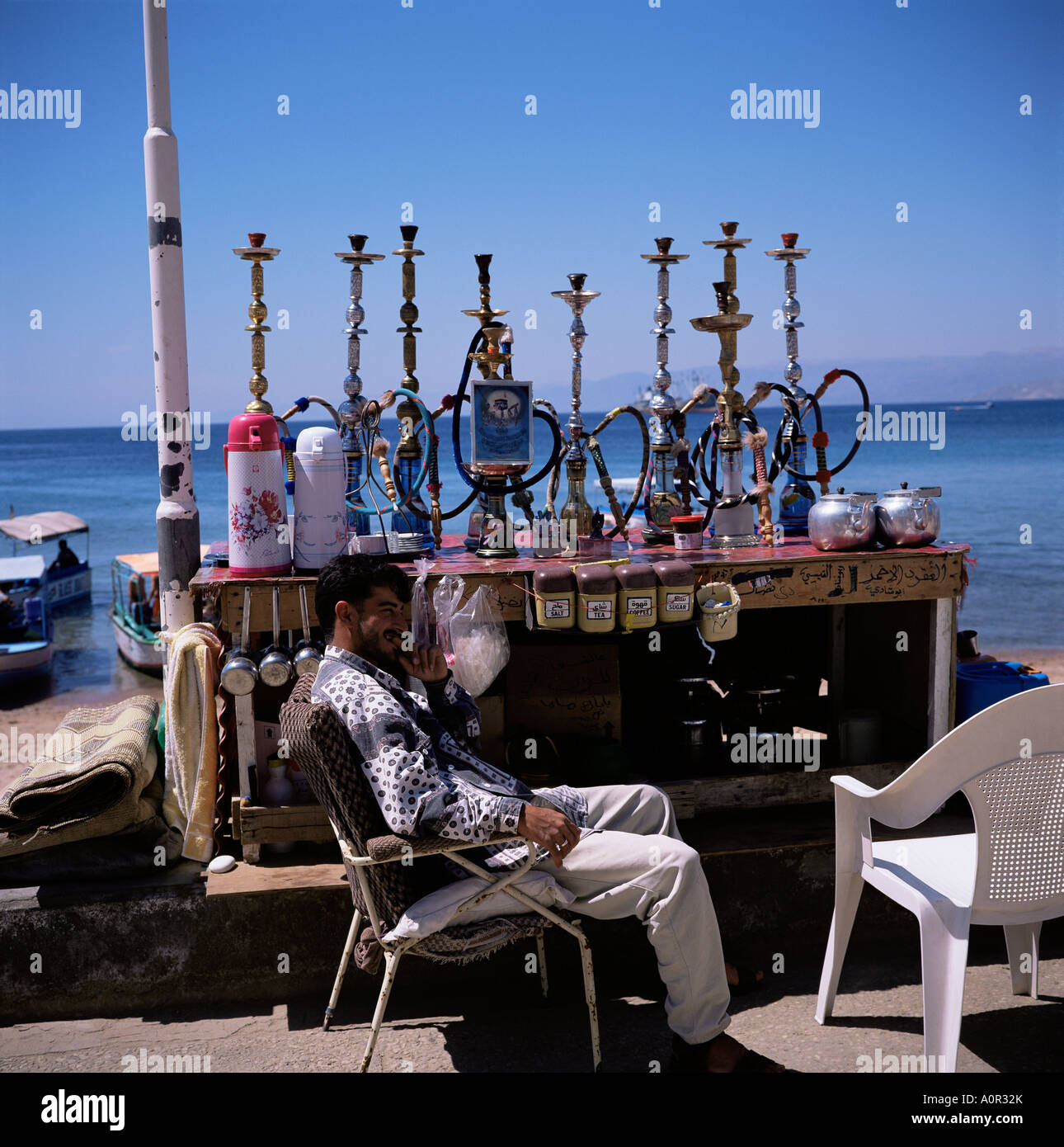 Water pipes Red Sea public beach Aqaba Jordan Middle East Stock Photo ...