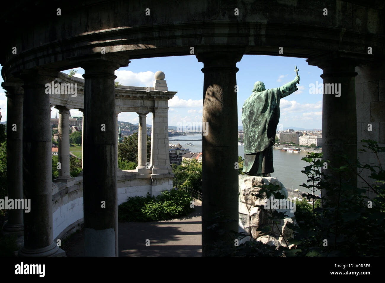 Statue of St Gellert the patron saint of Budapest on Gellert Hill ...