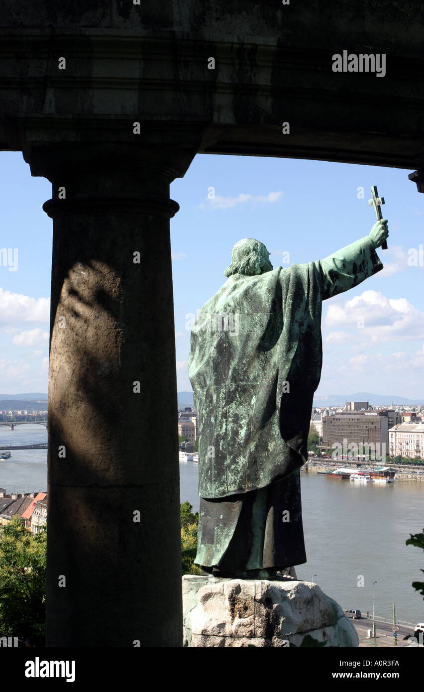 Statue of St Gellert the patron saint of Budapest on Gellert Hill ...