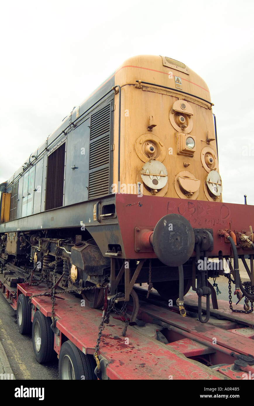 diesel train on the back of a lowloader transport lorry abnormal load ...