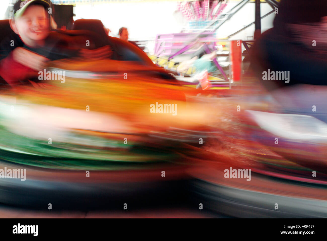 dodgem bumper car at fairground speed blur motion electric collision ...