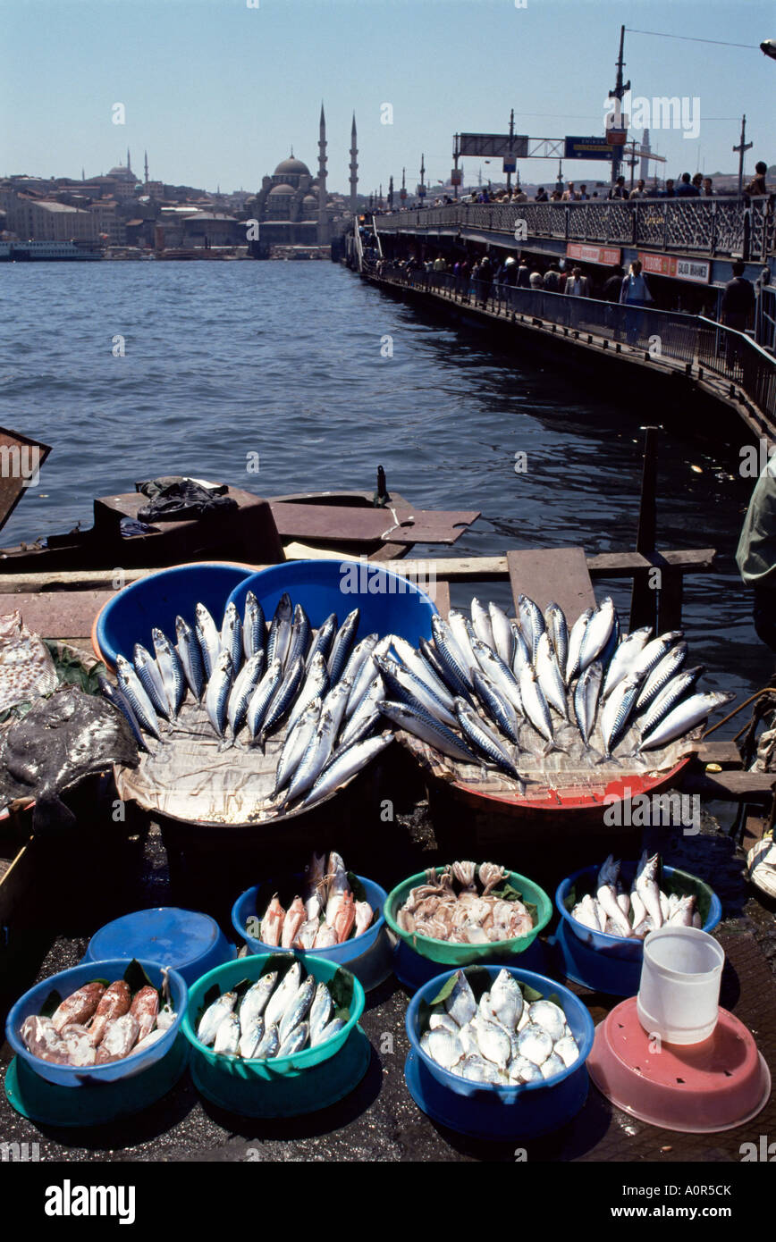 Fish market Galata Bridge Istanbul Turkey Europe Eurasia Stock Photo ...