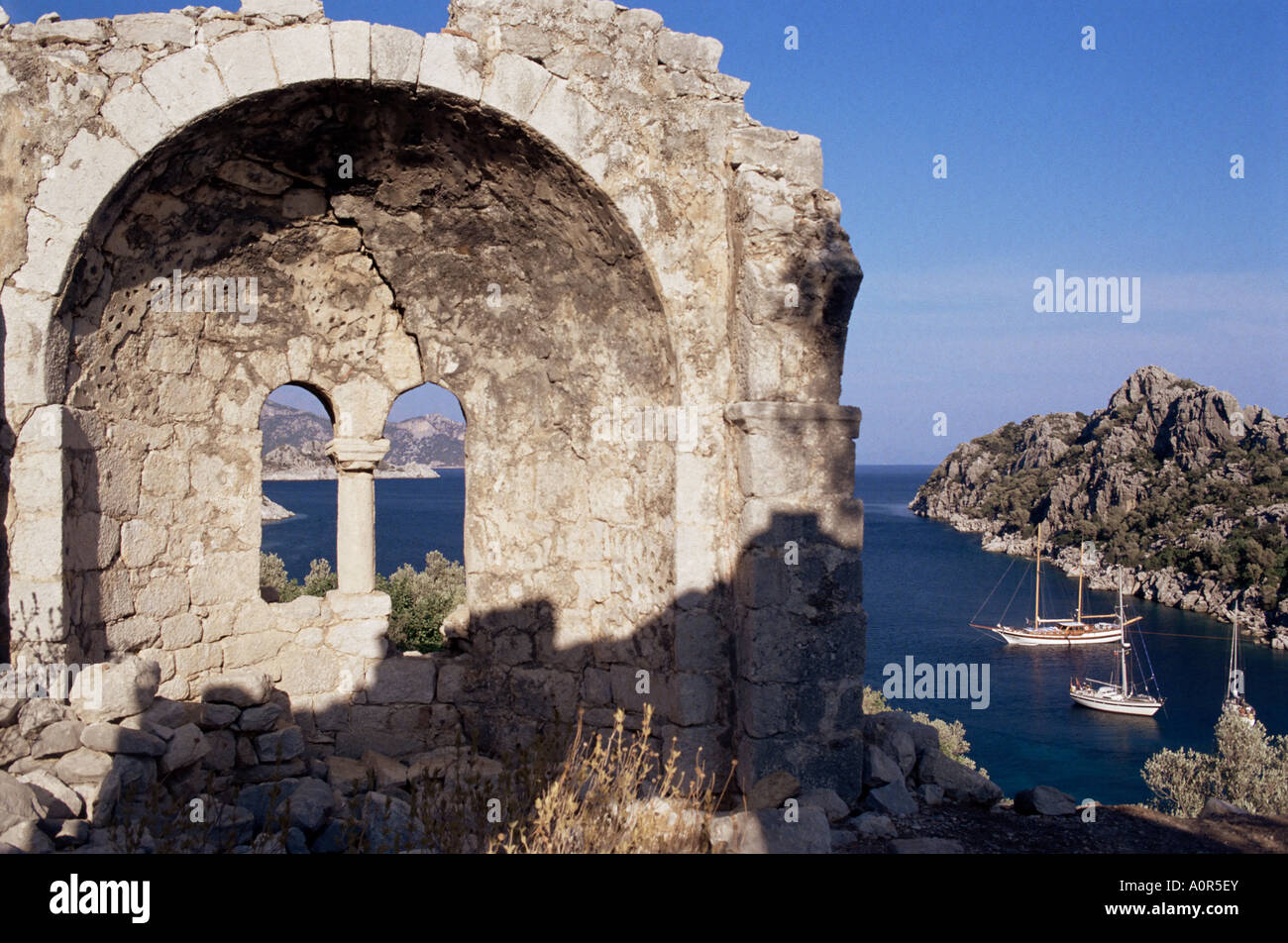 Ruined priory Kargi Bay Aegean coast Anatolia Turkey Asia Minor Eurasia ...
