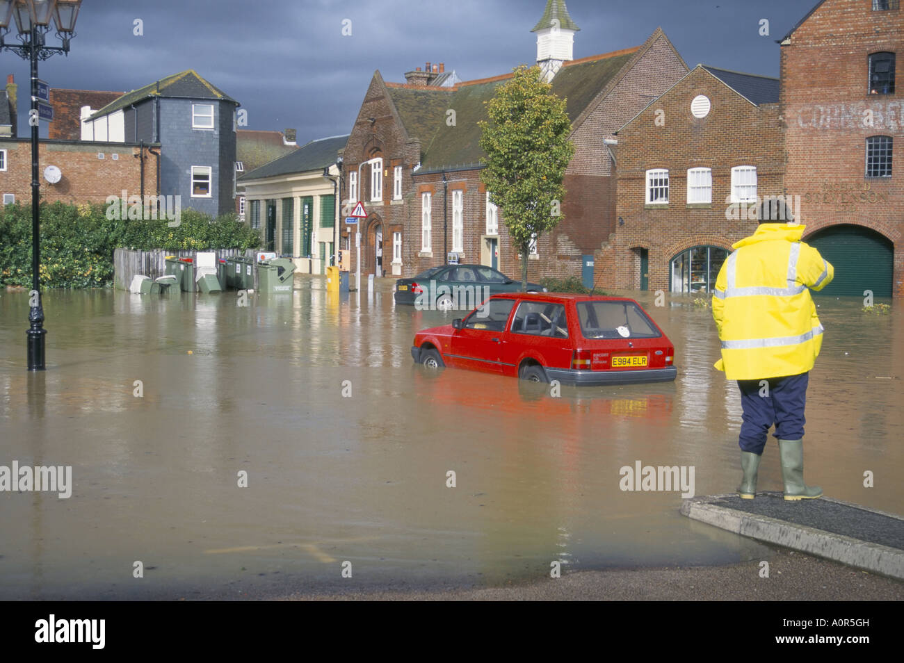 Flooded car park in town centre in October 2000 Lewes East Sussex ...