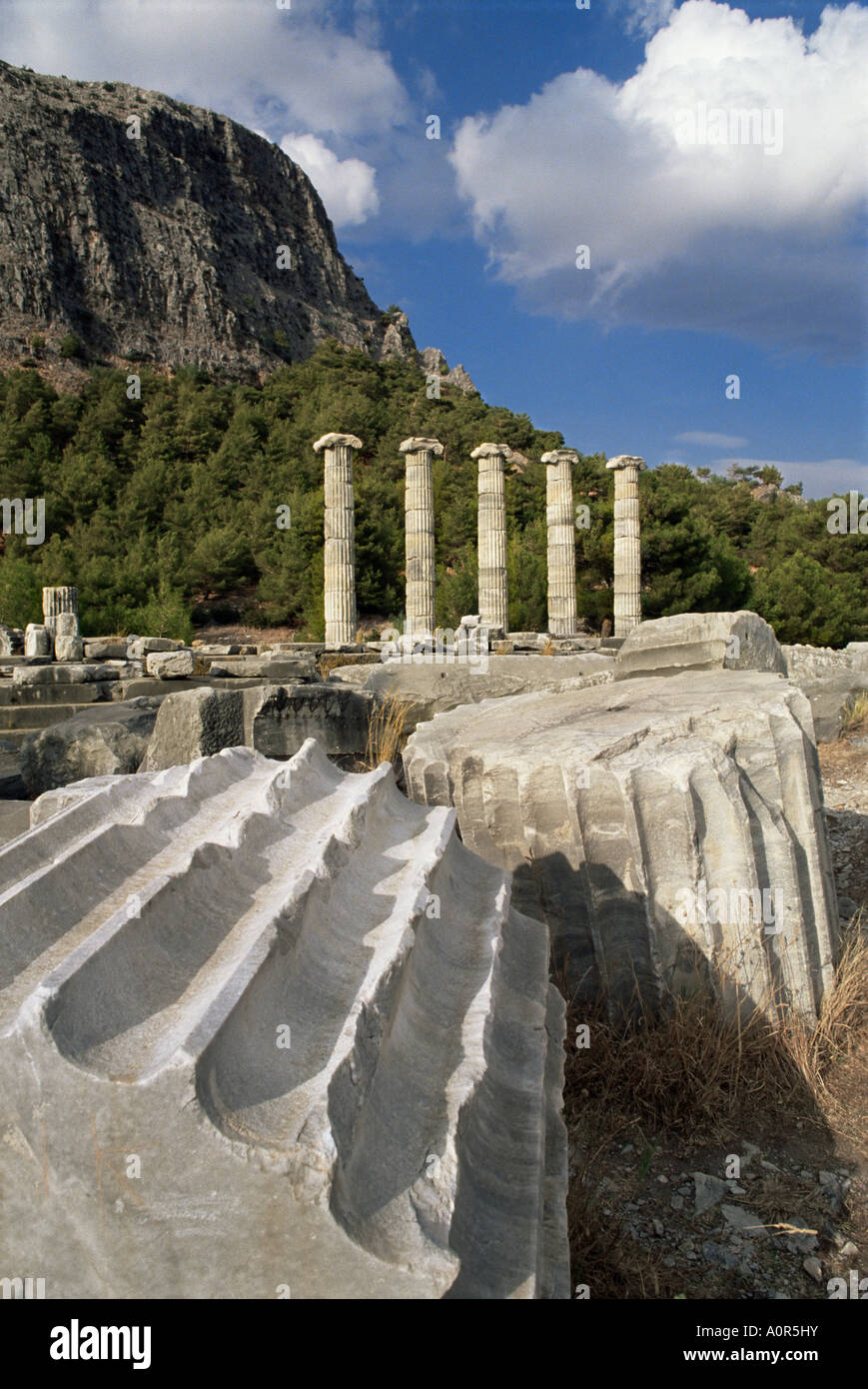 Ionian temple to Athena and the Greek theatre Priene Anatolia Turkey ...