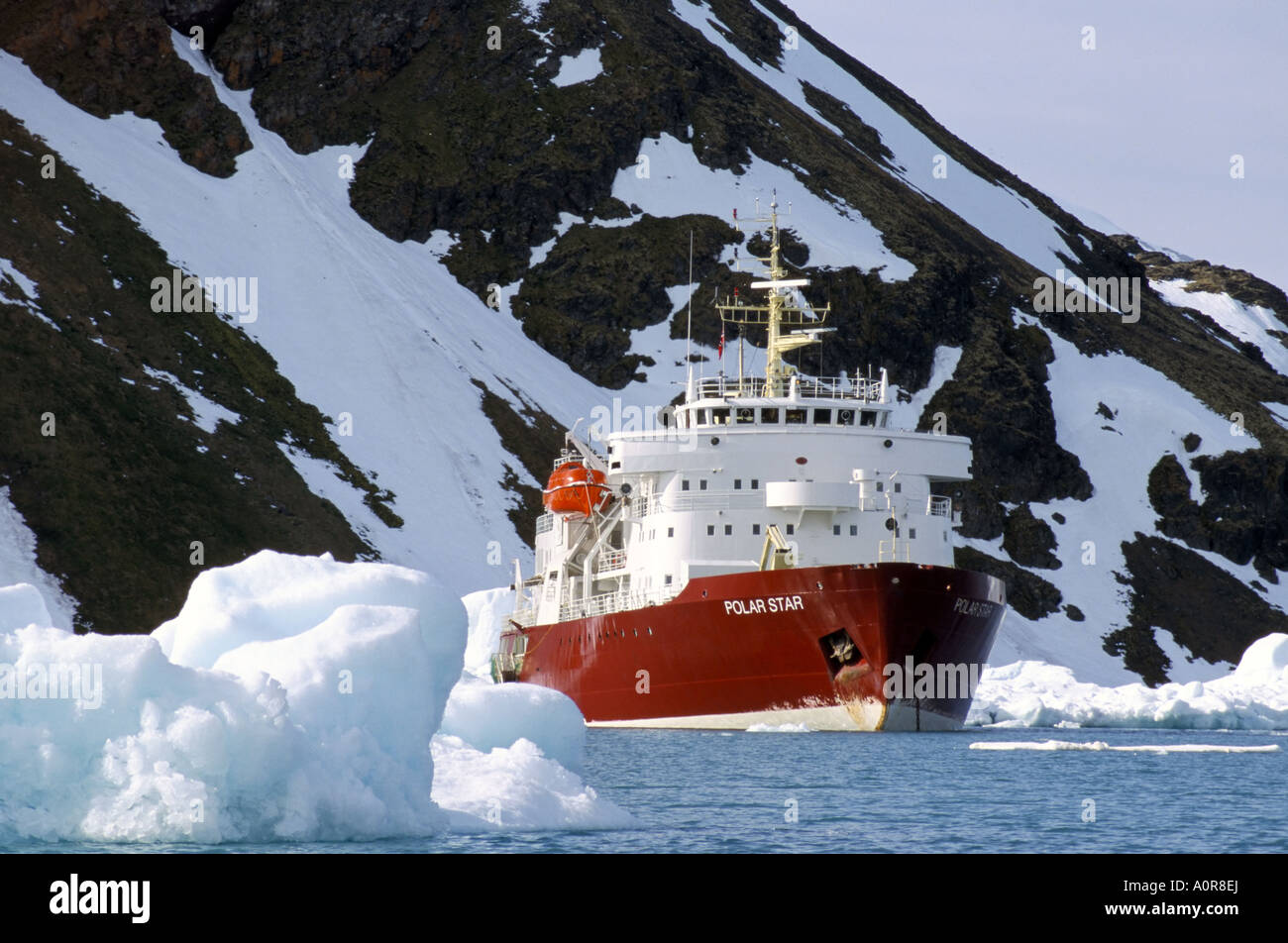 Ice breaker tour ship Krossfjorden icebergs Spitsbergen Svalbard Norway ...