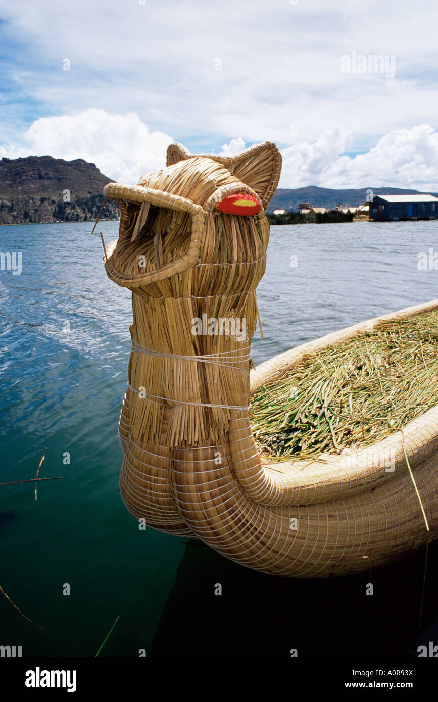 Typical reed boat made by Uros people Floating Islands Lake Titicaca ...