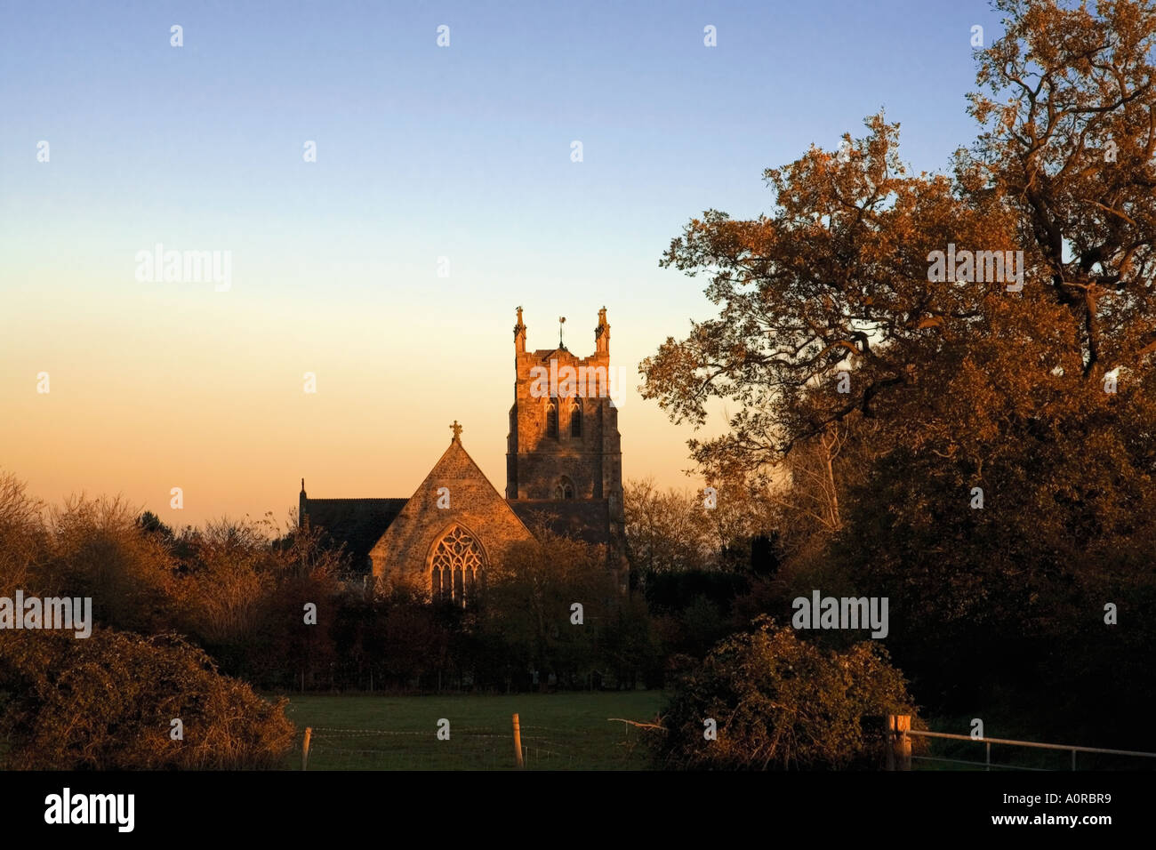 church at sunset hanbury worcestershire the midlands england hanbury is ...