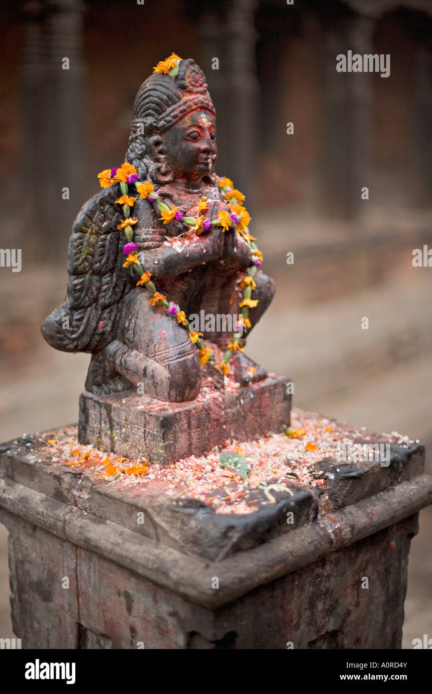 Garuda statue with pooja offerings Bhaktapur Kathmandu valley Nepal ...