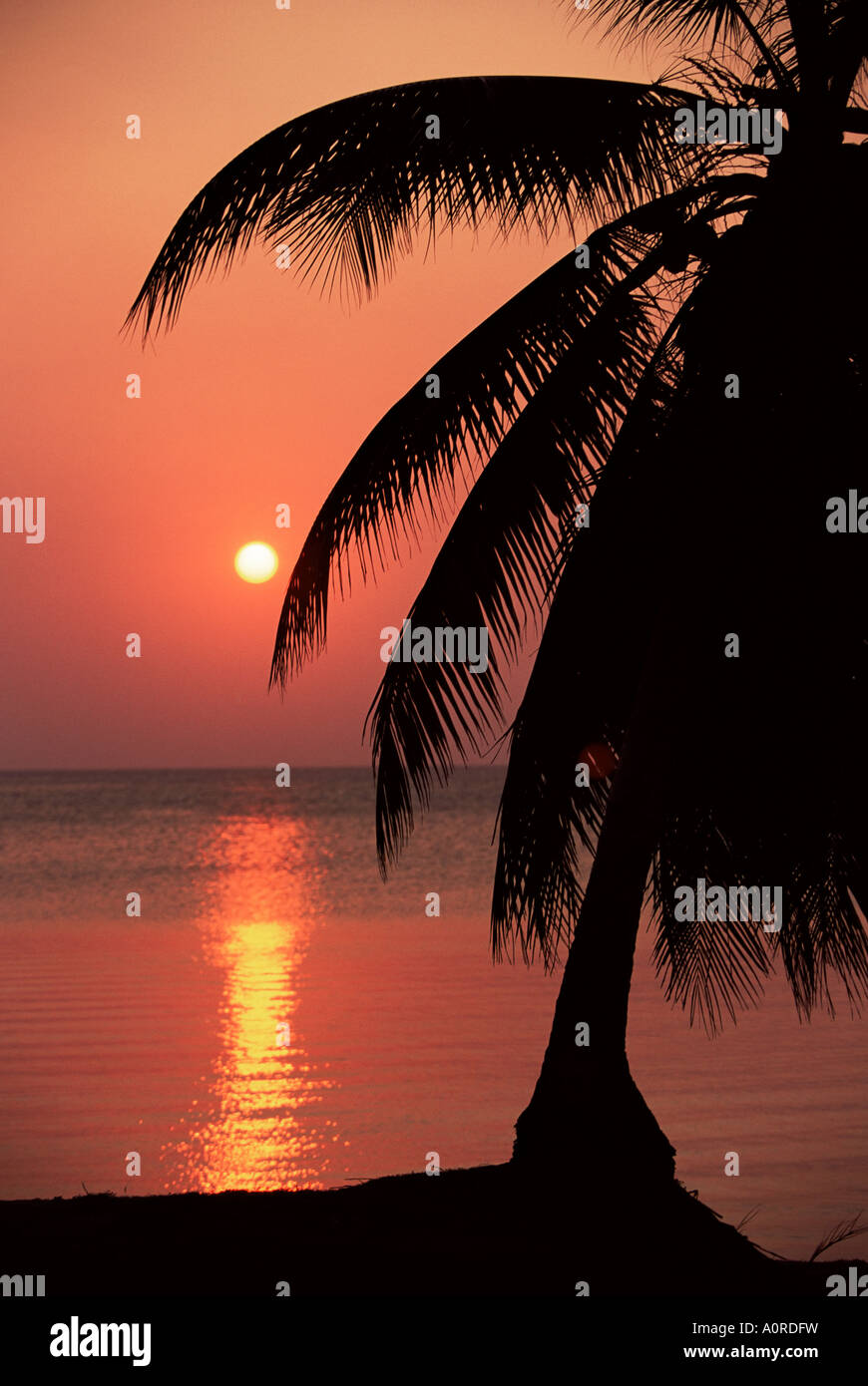 Sunset seen from the resort of West End on Roatan largest of the Bay ...