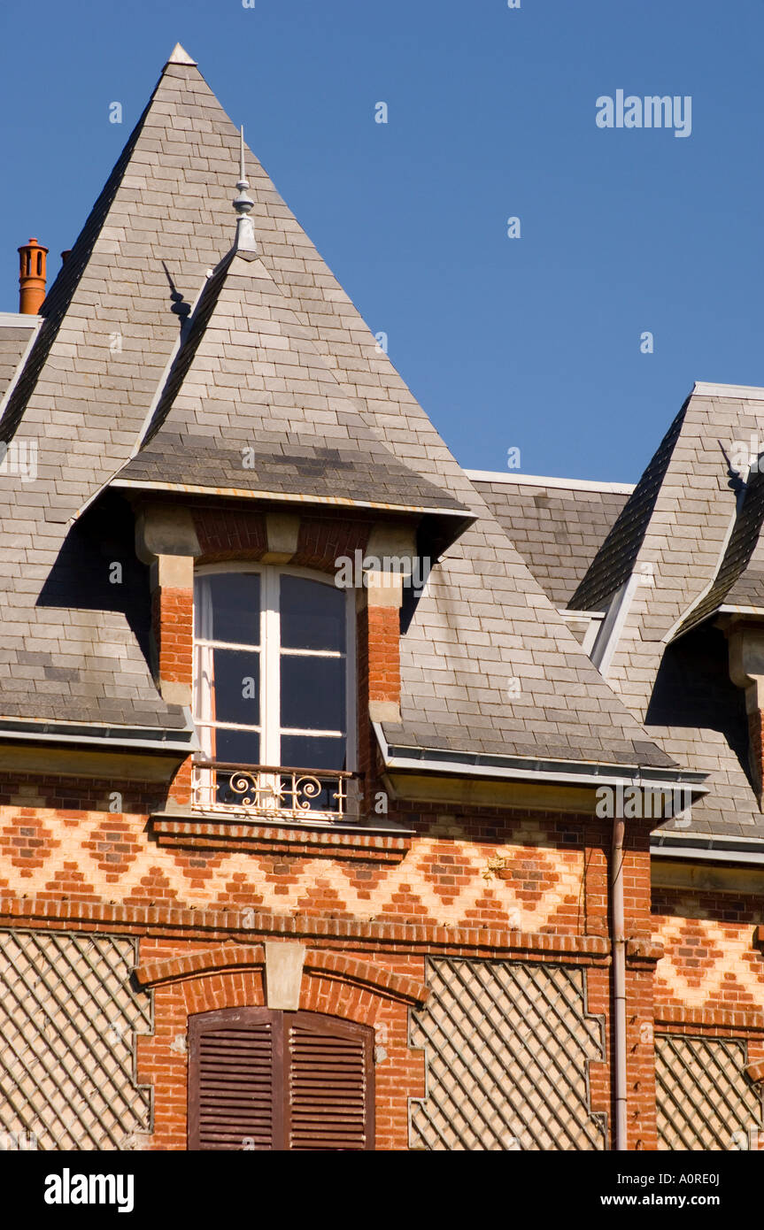 Elaborate brickwork on a house in the seaside town of Houlgate Normandy ...