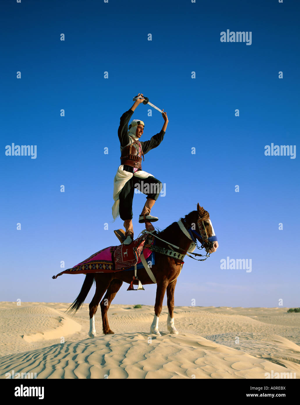 Man on horse Sahara Desert Stock Photo - Alamy