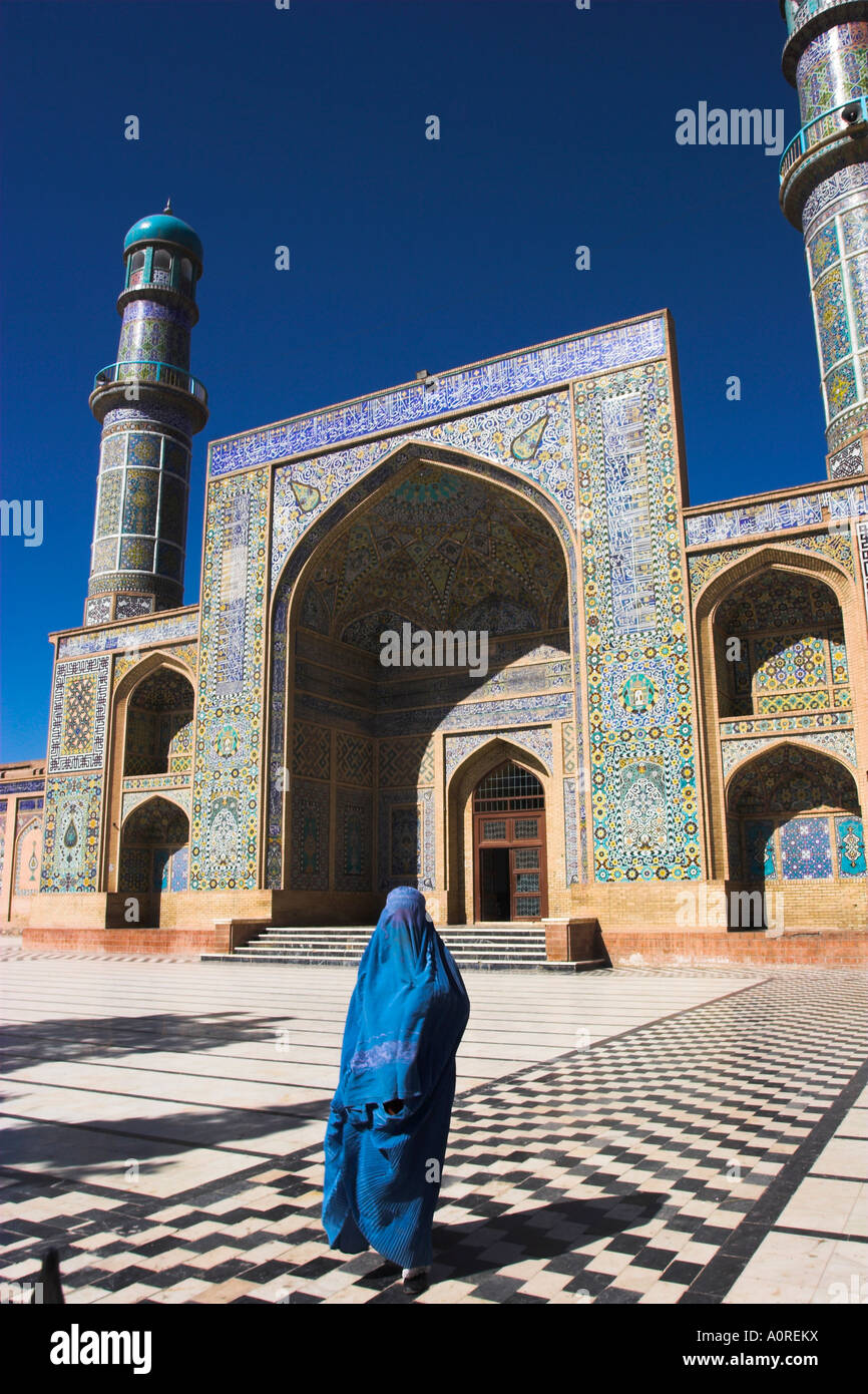 Lady wearing a blue burqua outside the Friday Mosque Masjet e Jam Herat ...