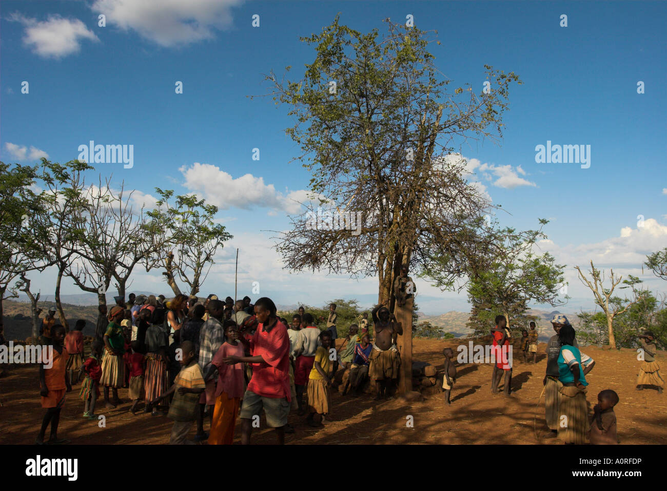 Konso people in ceremonial square Mecheke village Southern Ethiopia ...