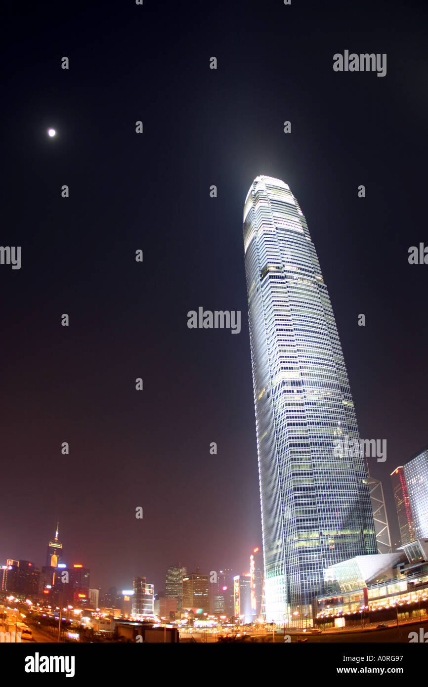 Hong Kong IFC Buiding Night with Moon Stock Photo - Alamy
