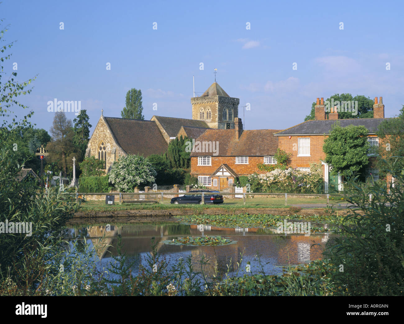 St Mary s church cottages and village sign Chiddingfold Haslemere ...