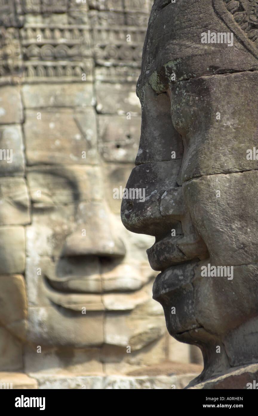 Stone statuary of human faces Ta Prohm temple Angkor UNESCO World ...