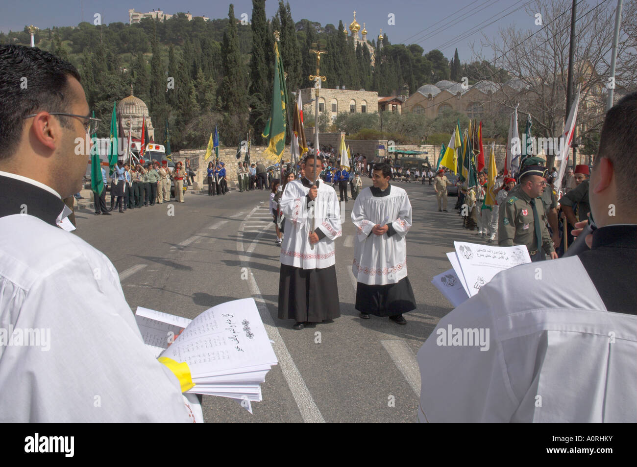 Palestinian priests heading the Palm Sunday Catholic procession Mount ...
