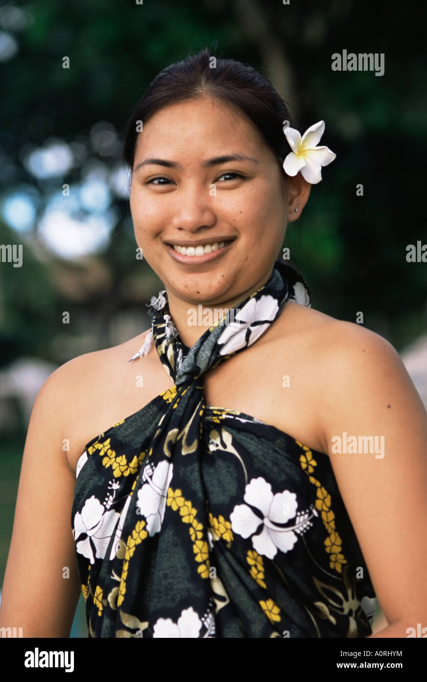 Girl with flower in her hair Maui Hawaii Hawaiian Islands United States ...