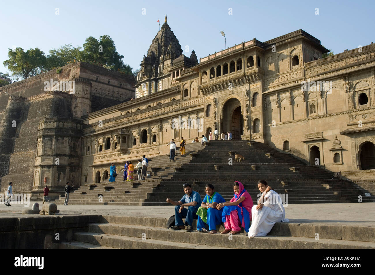 The ghats on the Narmada River at the Ahilya Fort and Temples Maheshwar ...