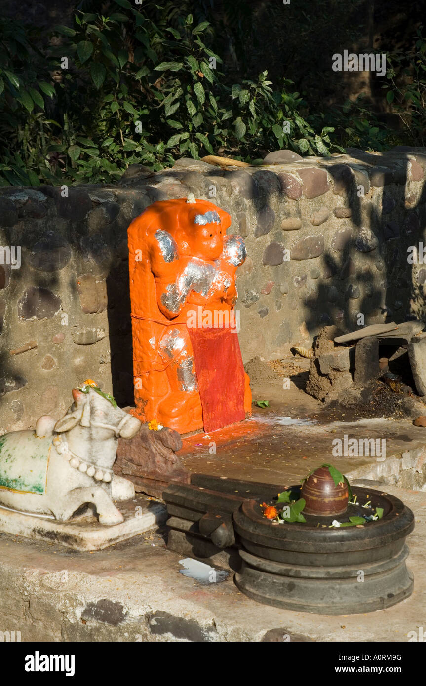 Outdoor Hindu shrine to Hanuman the monkey god Ahilya Fort Maheshwar ...