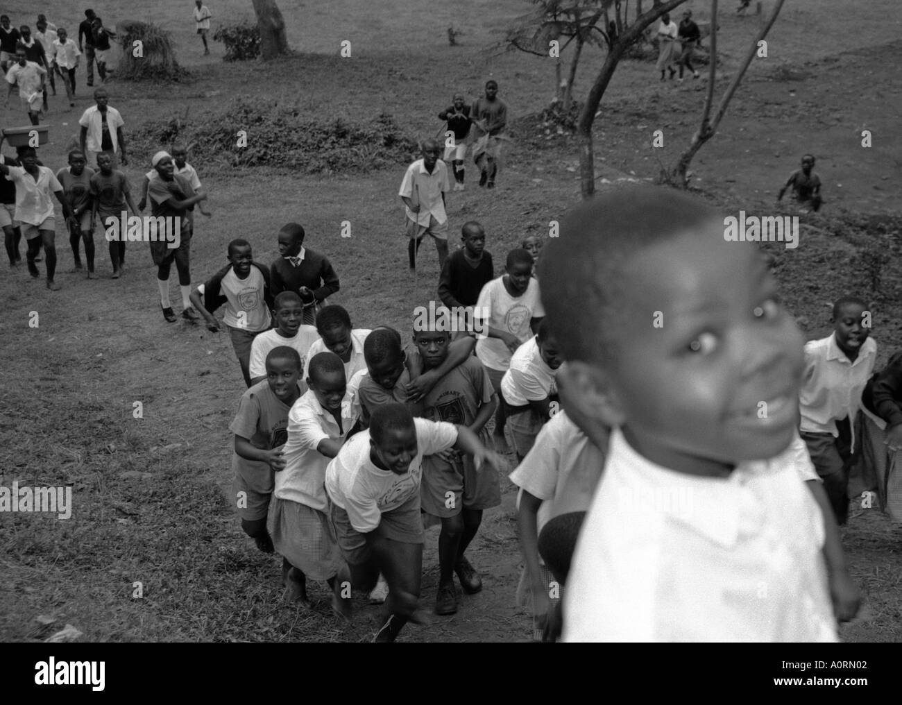 Portrait group indigenous orphan school smiling boy girl pose stand ...