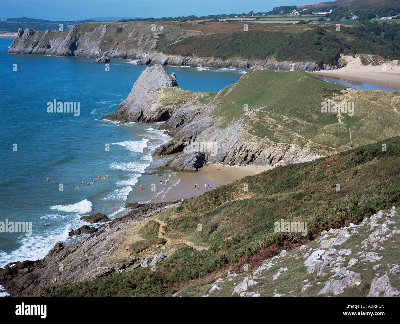Pobbles Beach from the Pennard Cliffs Gower Wales United Kingdom Europe ...