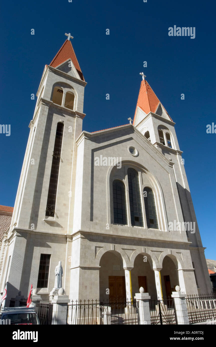 St Saba Church red tile roofed town Bcharre Qadisha Valley North ...