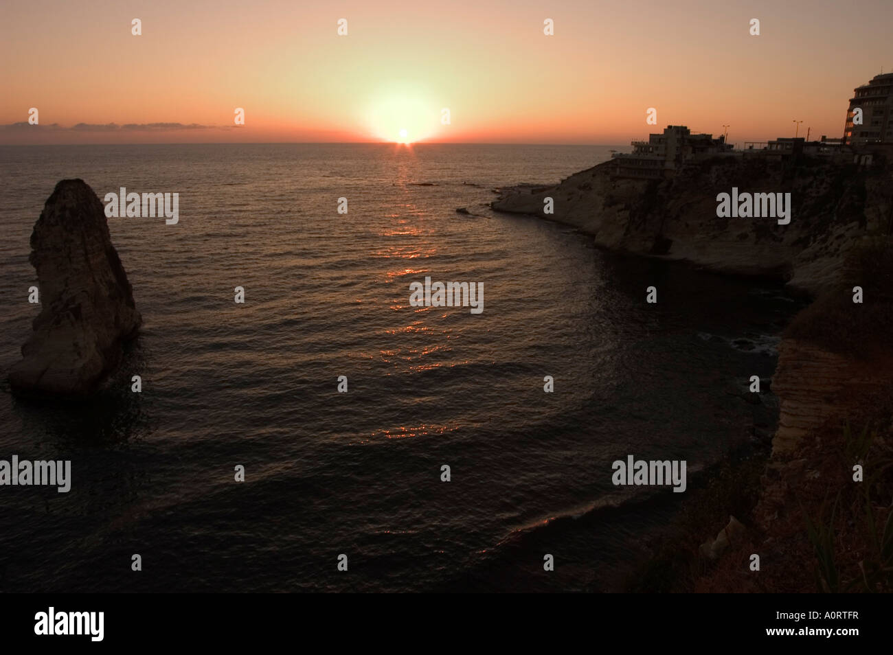 Sunset Pigeon rocks Rawcheh rocks Beirut Lebanon Middle East Stock ...