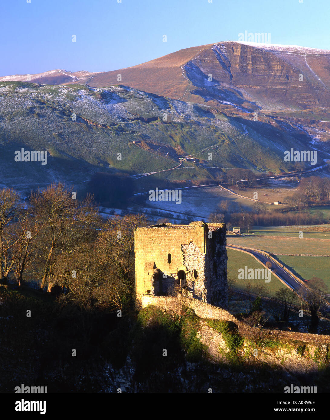 Peveril Castle and Mam Tor Near Castleton Derbyshire Peak District ...