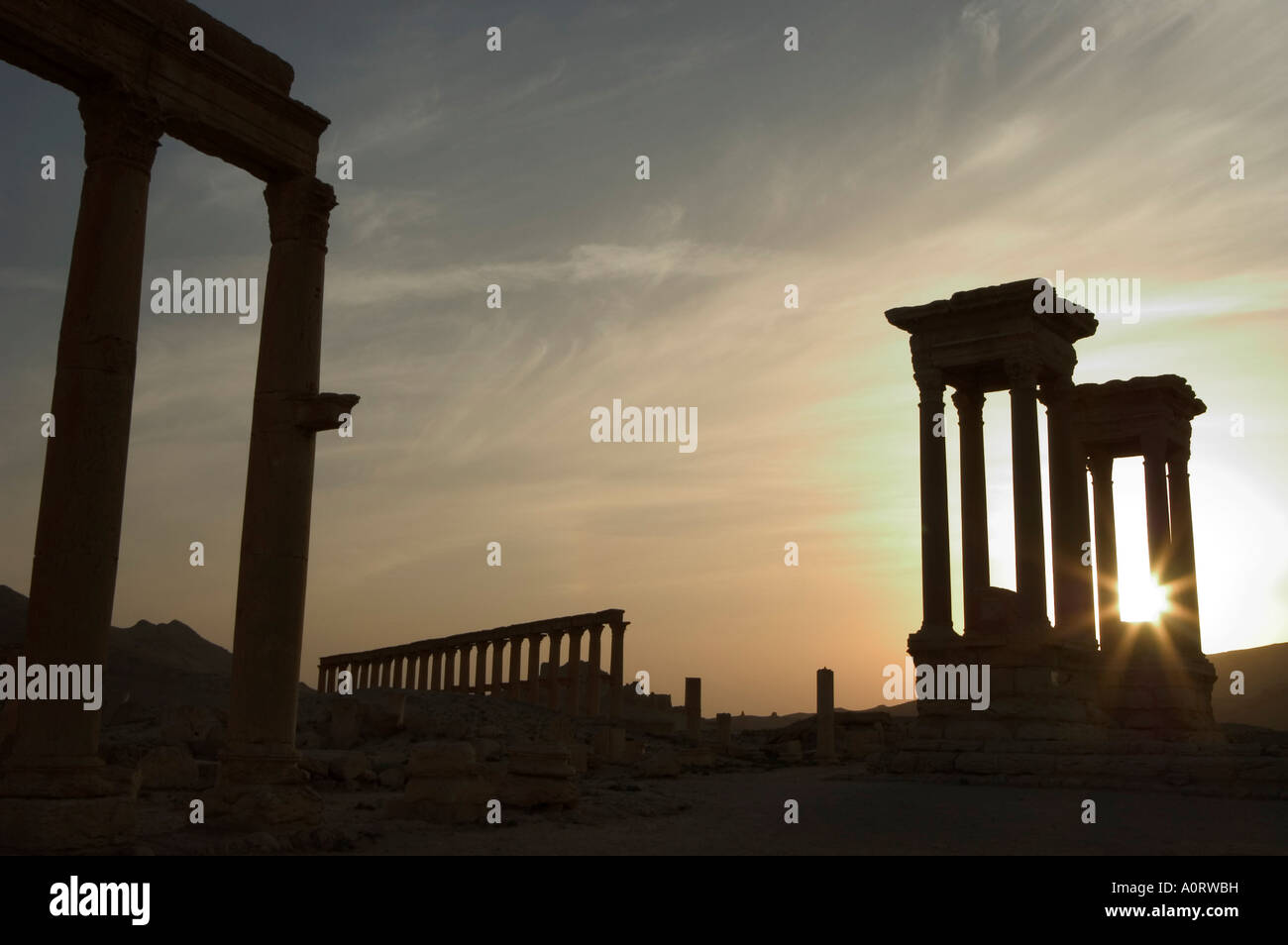 Sunset archaelogical ruins Palmyra UNESCO World Heritage Site Syria ...