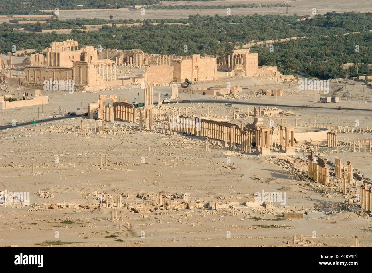 Hill top view archaelogical ruins Palmyra UNESCO World Heritage Site ...
