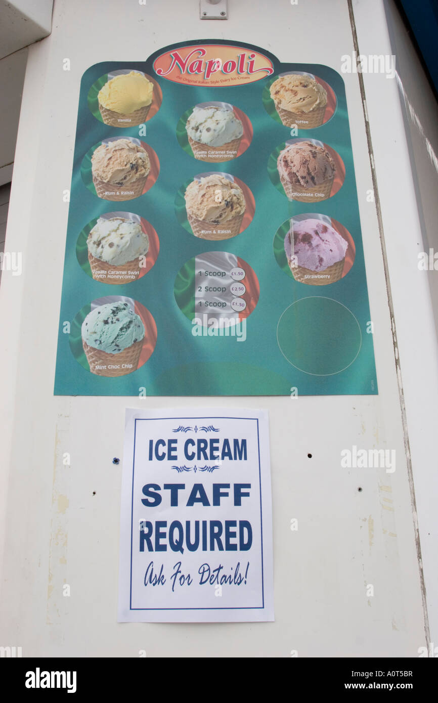 Ice cream kiosk staff wanted Stock Photo - Alamy