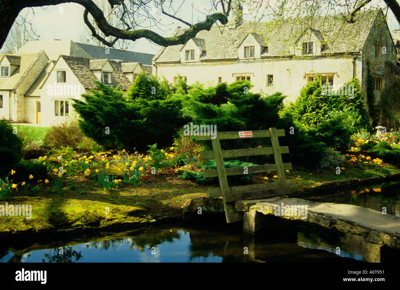 Bridge with sign asking tourists not to cross in the village of Lower ...