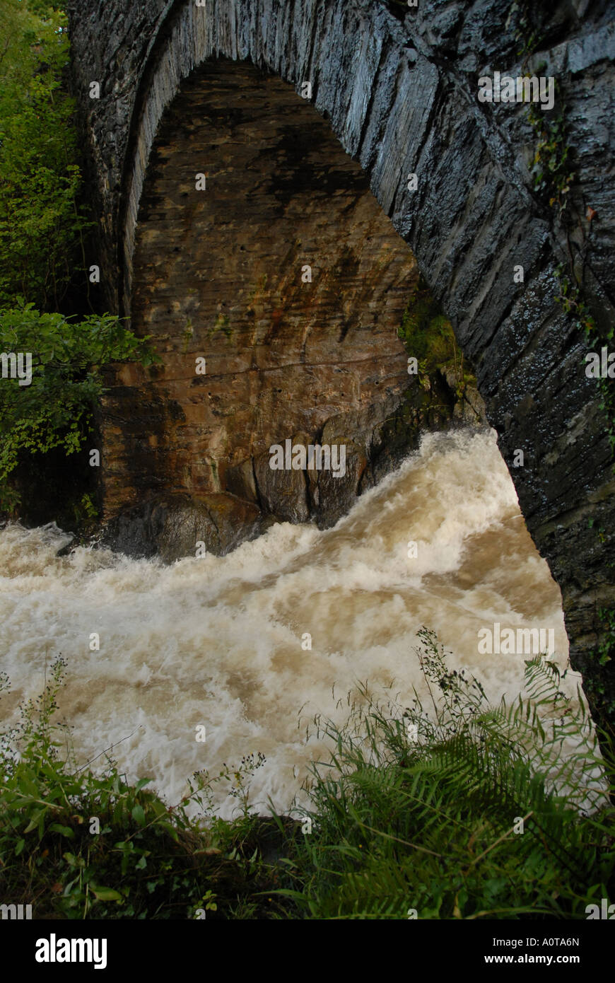 The River Llugwy in Flood near Capel Curig Snowdonia North West Wales ...