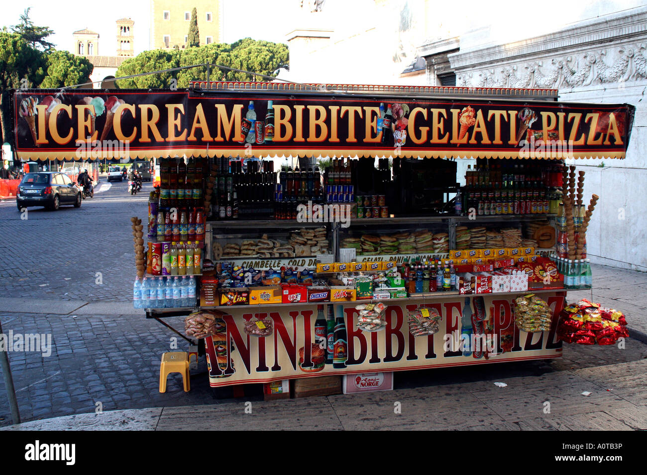 An Ice Cream and food vendors stall in the Piazza Venezia Rome Italy ...