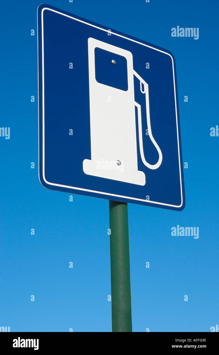 Service station or petrol station ahead sign Stock Photo - Alamy