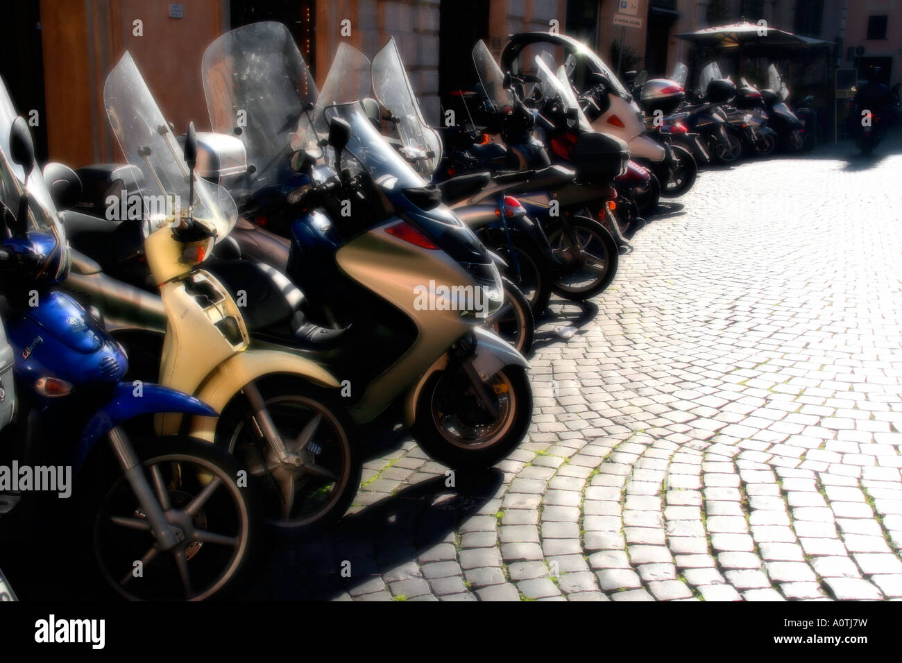 Motor scooters parked by the Pantheon Rome Italy (See A0TJ7K for non ...