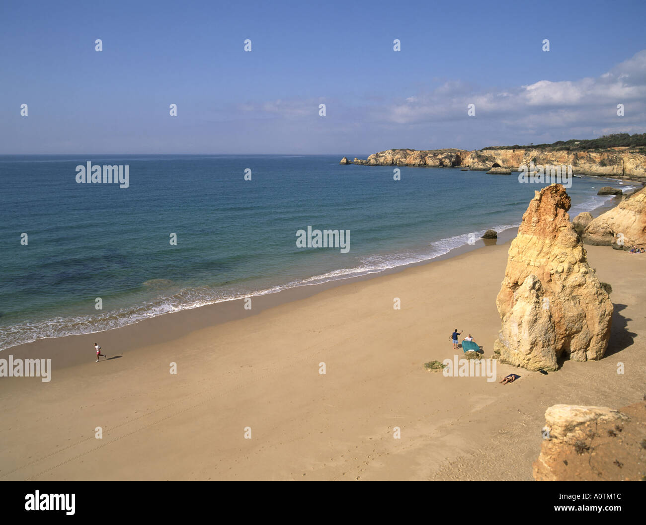 Algarve Praia Do Vau looking down on broad clean sandy beach with large ...