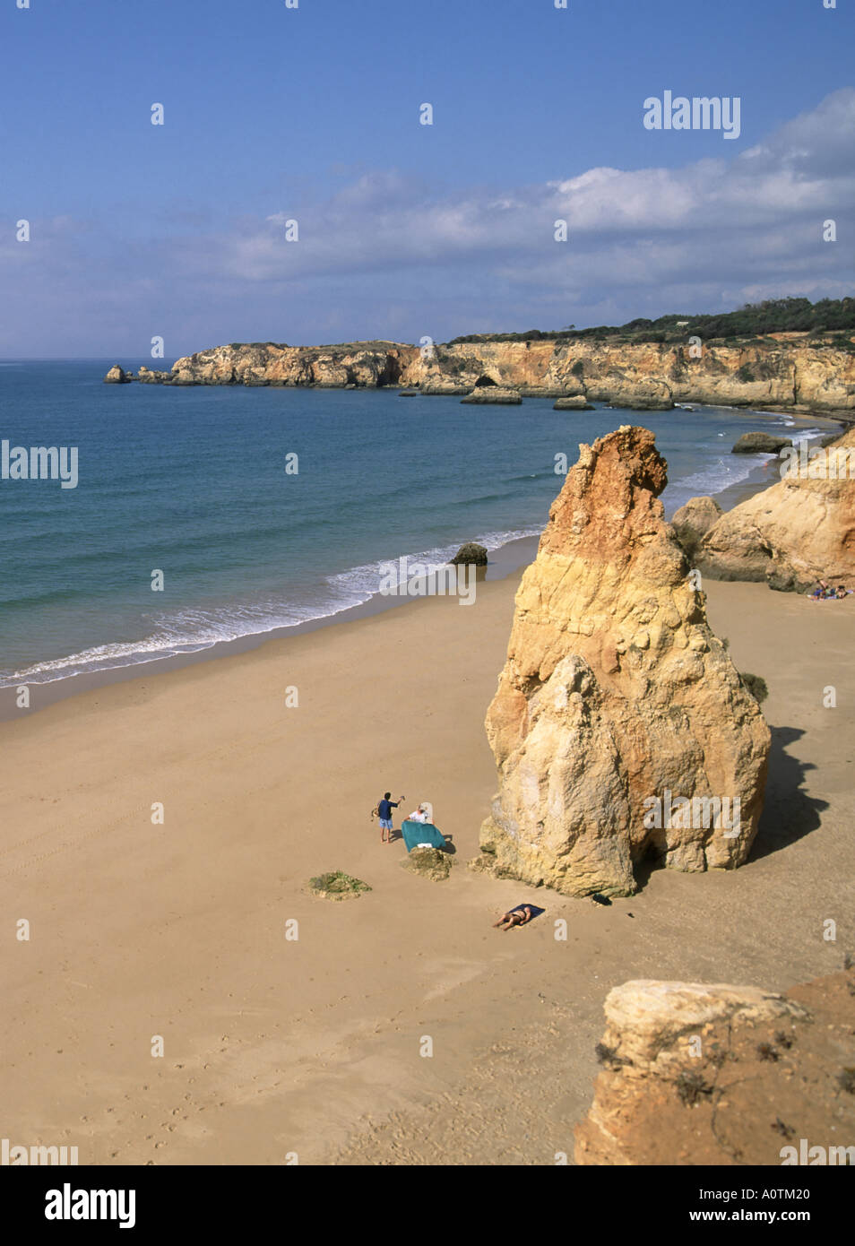 Algarve Praia Do Vau looking down on broad clean sandy beach with large ...