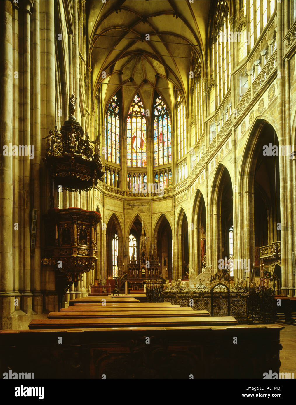 Mucha s stained glass St Vitus s Cathedral World Heritage Stock Photo ...