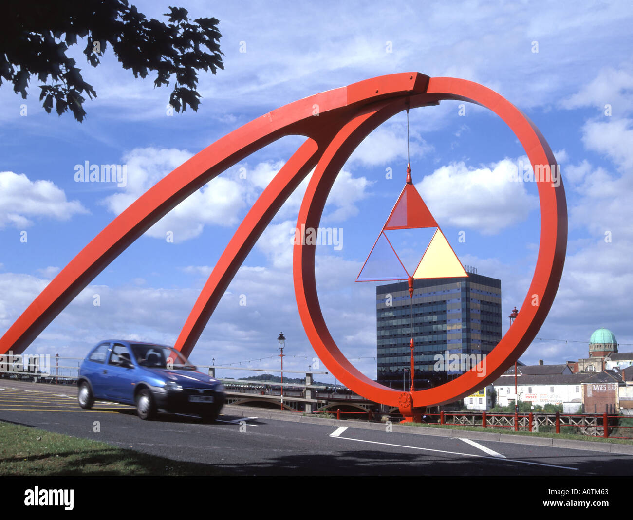 Newport modern Wave sculpture by Peter Fink beside River Usk framing ...