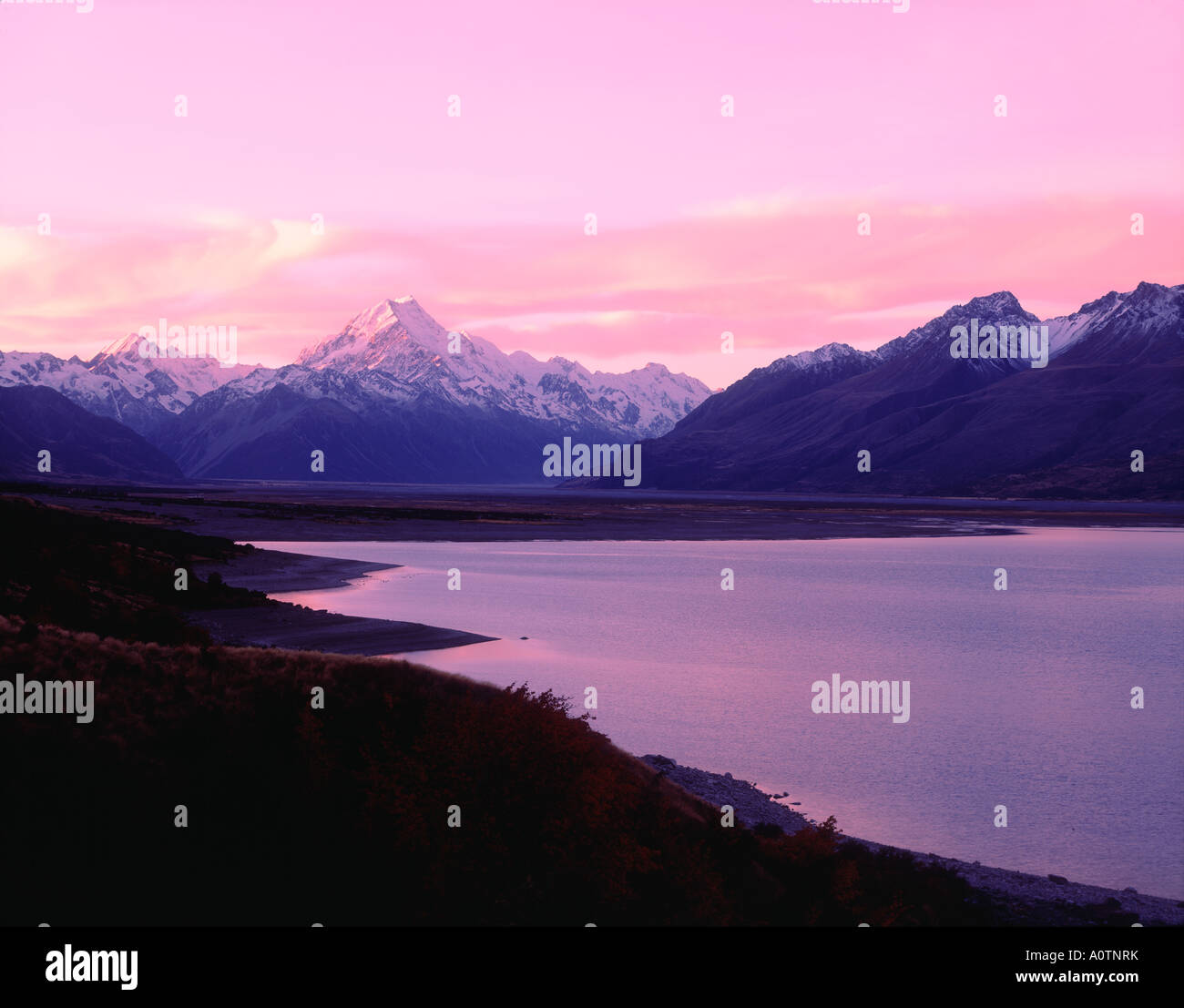 Lake Pukaki Southern Alps evening Stock Photo - Alamy