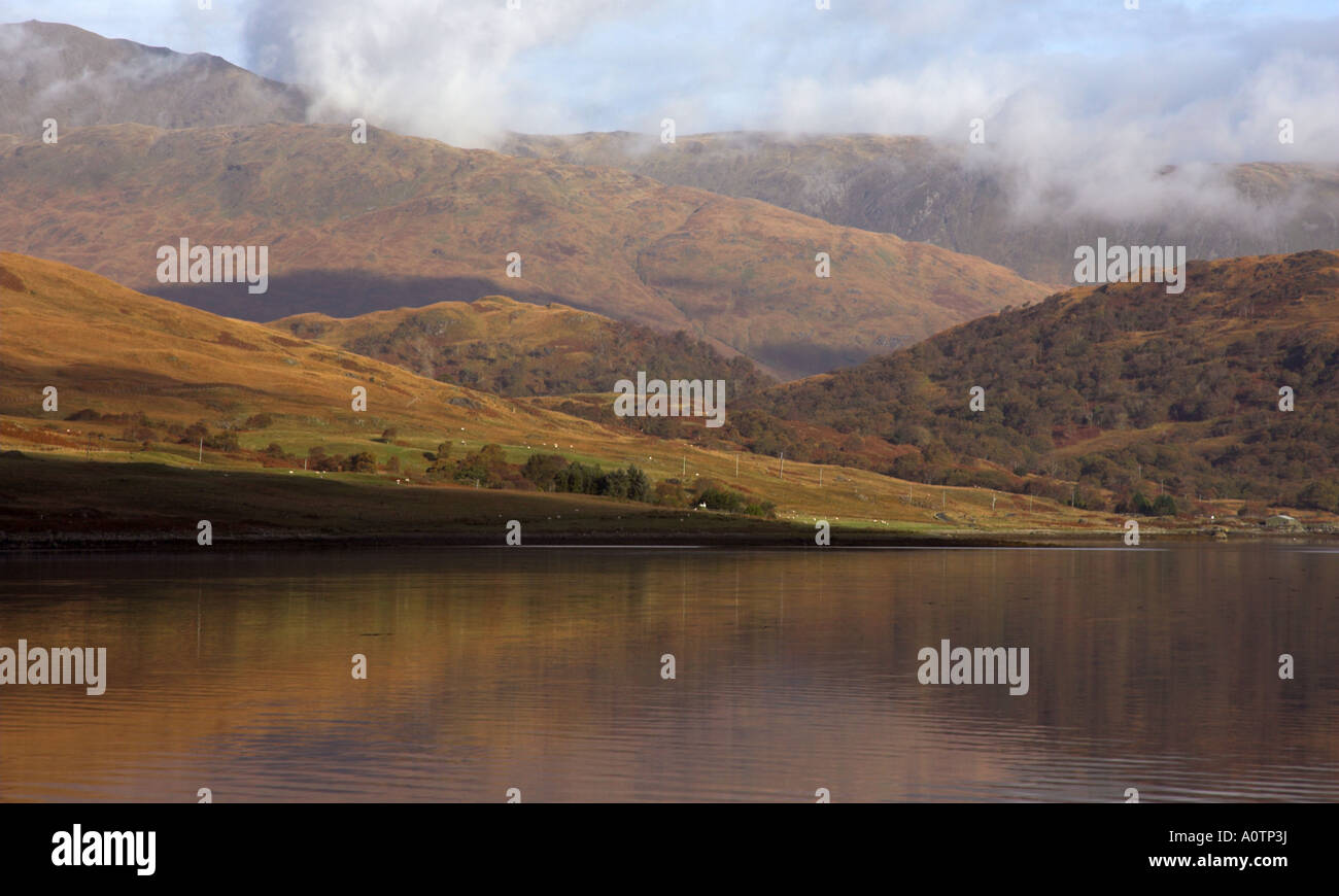 Loch Spelve, Isle of Mull, Argyll, Scotland showing autumn colours ...