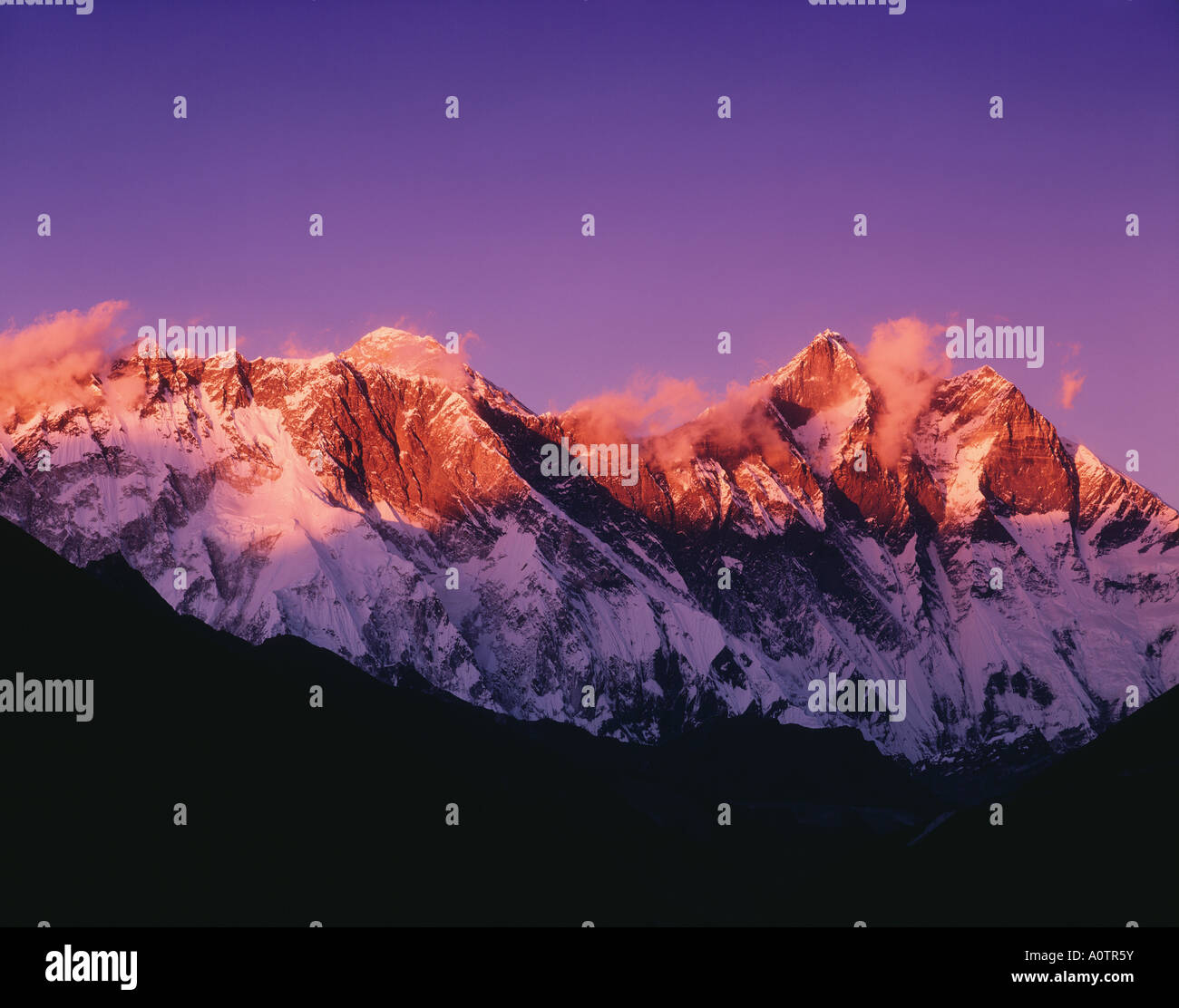Mt Everest and Lhotse right in Evening World Heritage Stock Photo - Alamy