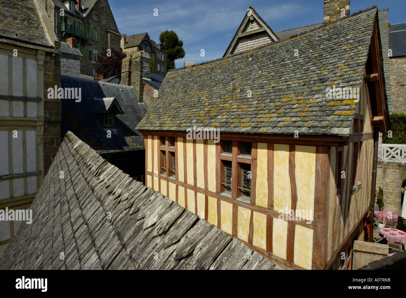 Medieval house in the old city surrounding Mont Saint-Michel, a ...