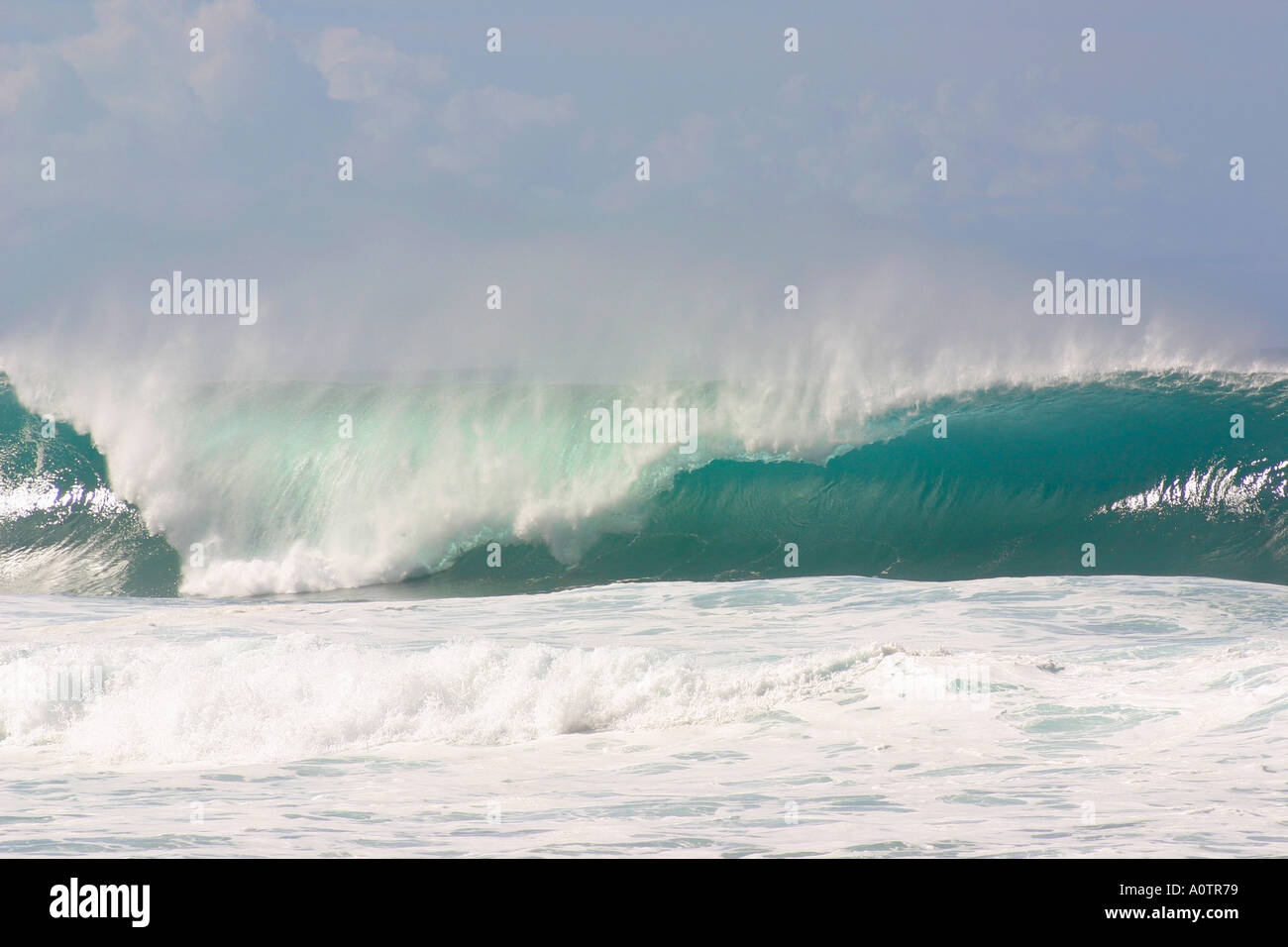 Perfect wave curls to a tube on Pipeline beach North Shore Oahu Hawaii ...