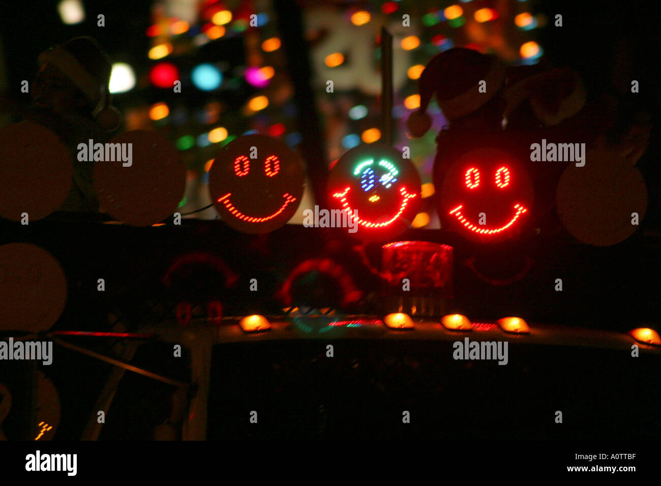 Smiley faces on vehicle at annual Christmas holiday parade of lights ...